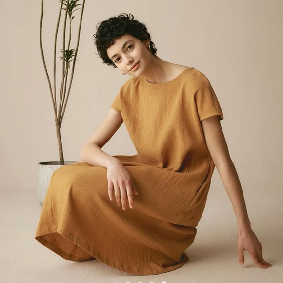 Lintico | Dresses | 0 Linen Capsleeve Textured Washed Midi Dress Alice | Poshmark